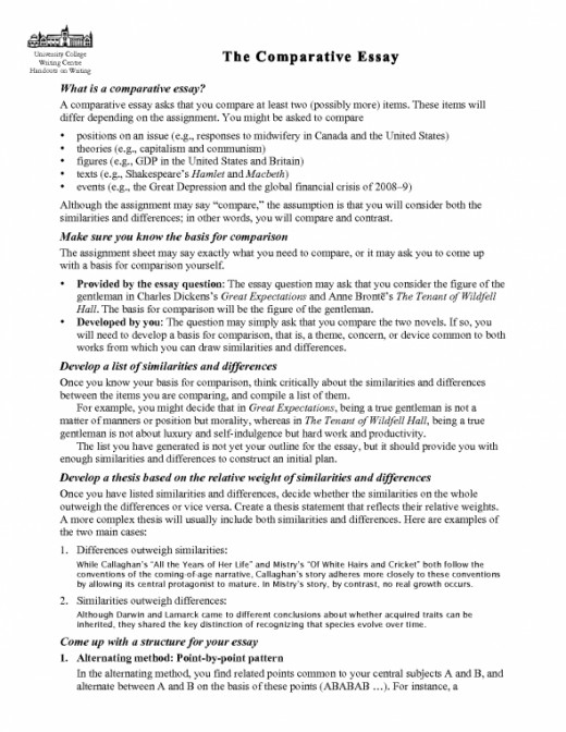 How To Write A Comparative Essay Example Topics Format Outline 