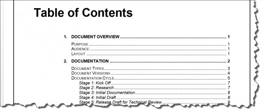Technical Communications Table of Contents Procedures - Sample Guide