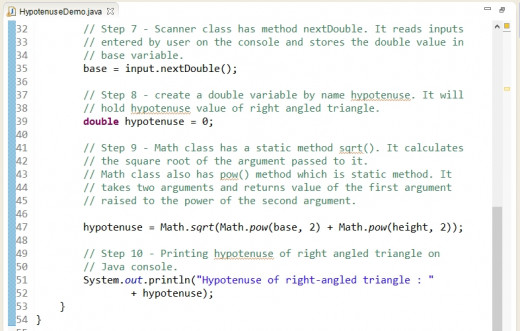 How To Calculate Hypotenuse Of A Right Angled Triangle In Java